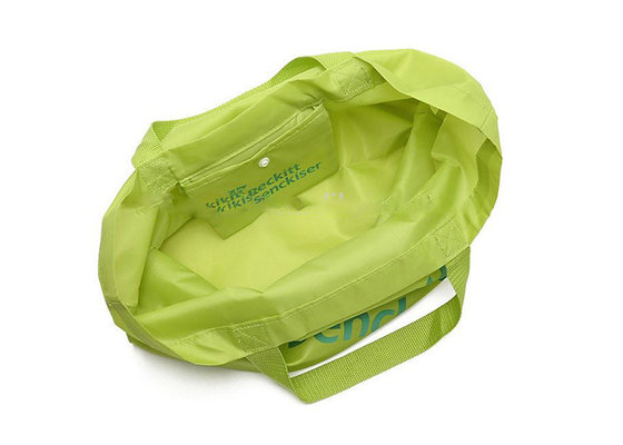 Logo Custom Green Nylon Foldable Tote Bags With Snag Closure Inside Pocket
