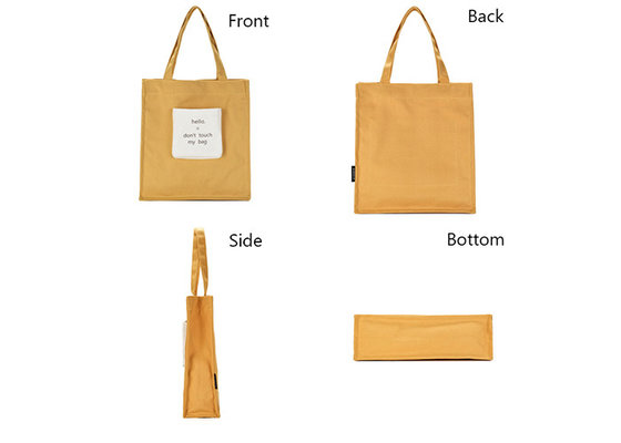 Yellow 12A Washable Canvas Shopping Bags With Magbetic Snap Front Pocket
