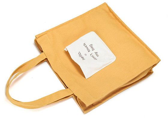Yellow 12A Washable Canvas Shopping Bags With Magbetic Snap Front Pocket