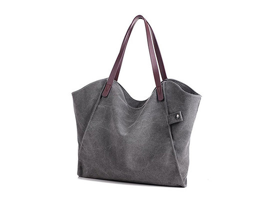 Heavy Leather Handles Eco Friendly Canvas Bags Modern Stylish Lightweight