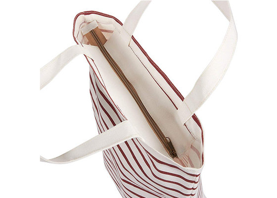 Resuable Blue Red Stripes 100% Cotton Shopping Bags With Logo PVC Liner