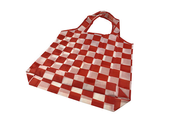 Red - White Square Fold Up 190t polyester Folding Pocket Reusable foldable Bag