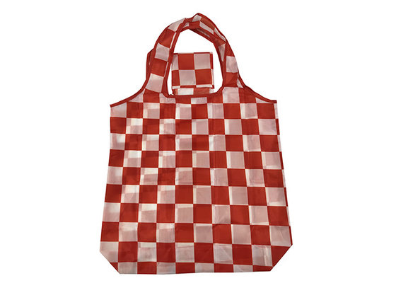 Red - White Square Fold Up 190t polyester Folding Pocket Reusable foldable Bag
