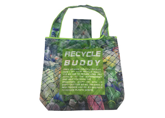 Personalized Eco Recycled Folding Tote Bag Green Color With Single Long Handles