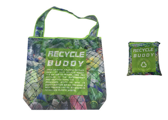 Personalized Eco Recycled Folding Tote Bag Green Color With Single Long Handles