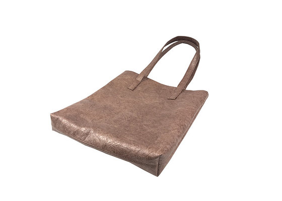 Customized Brown Eco Tote Bag Tear Resistant Simple Tyvek Tote Bag Overlap Stylish