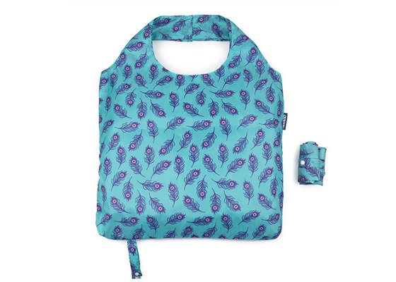 190 T Eco Friendly Foldable Reusable Shopping Bags Blue Nice Leaf With Logo Tag And Botton