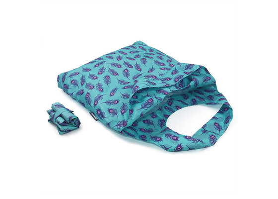190 T Eco Friendly Foldable Reusable Shopping Bags Blue Nice Leaf With Logo Tag And Botton