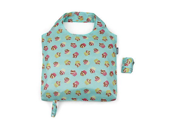 Eco Big Capacity Fold Up Tote Bag Green Cute Cup Cake Printing Branded