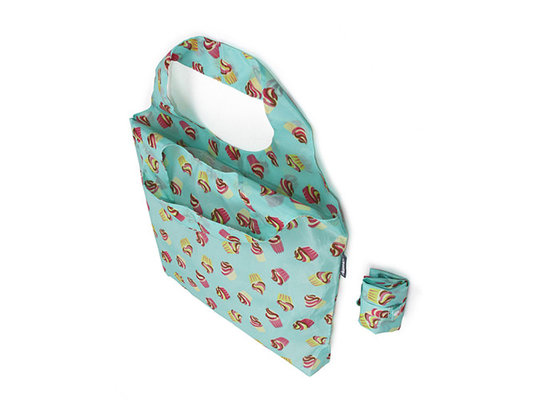 Eco Big Capacity Fold Up Tote Bag Green Cute Cup Cake Printing Branded