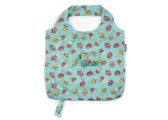 Eco Big Capacity Fold Up Tote Bag Green Cute Cup Cake Printing Branded