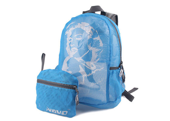 Blue Pink Duffle Waterproof Folding Backpack Bag For Outside , Nylon Collapsible Rucksack