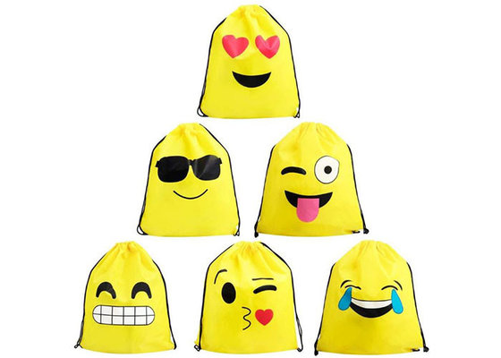 Personalized Yellow Cotton Custom Drawstring Backpack Gift Carrier Storage With Emoticon