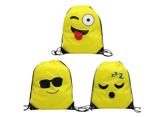 Personalized Yellow Cotton Custom Drawstring Backpack Gift Carrier Storage With Emoticon