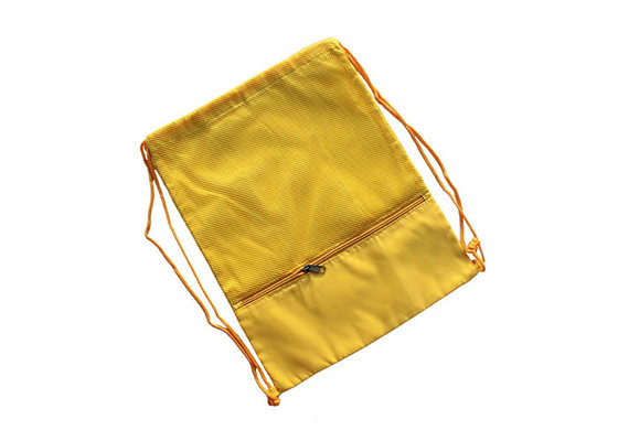 210D Polyester Mesh Personalized Drawstring Backpack With Zipper Pocket