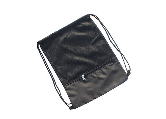 210D Polyester Mesh Personalized Drawstring Backpack With Zipper Pocket