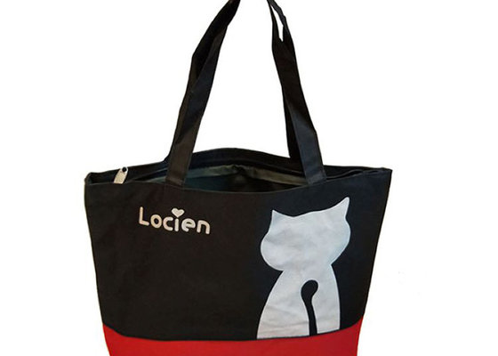 Two Tone 12oz Promotion Canvas Tote Bags With Zipper And Inside Polyester Lining