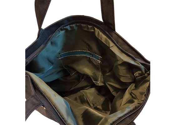 Two Tone 12oz Promotion Canvas Tote Bags With Zipper And Inside Polyester Lining