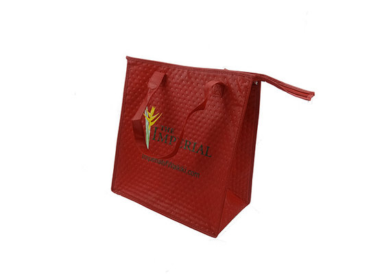 Red Non Woven Beach Tote Wine Potable Cooler Bag 32*35cm Size With Zipper