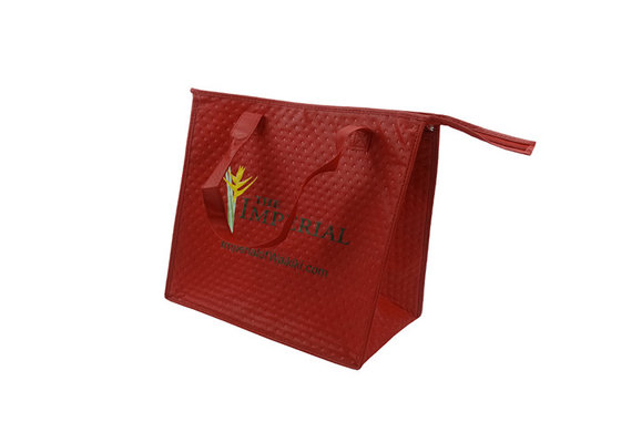 Red Non Woven Beach Tote Wine Potable Cooler Bag 32*35cm Size With Zipper