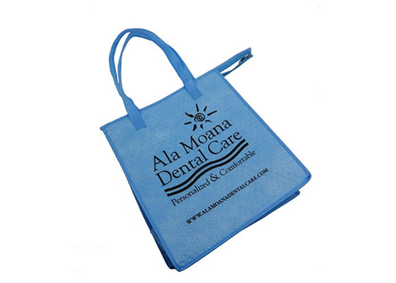 Blue Insulated Portable Cooler Bag , Non Woven Tote Bag Large With Zipper