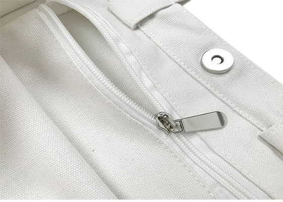 White 300D Cotton Canvas Shopping Bags 40*30cm Size With Button And Zipper