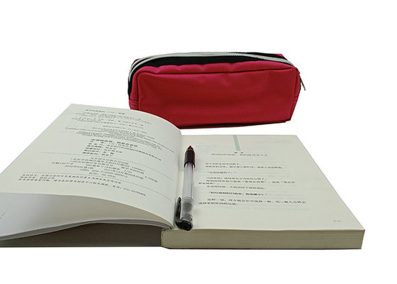 Red Recycle 300D Polyester Pen Bag With Zipper Eco Friendly Grocery Bag