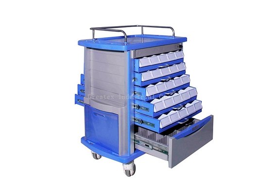 Double Side Emergency Medication Trolley Reliable With Four Aluminum Columns
