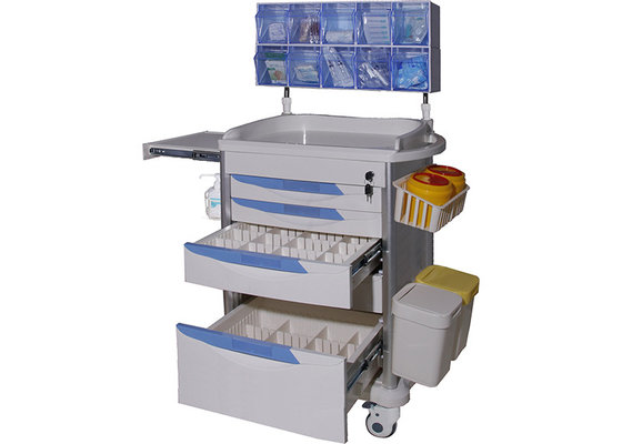 Adjustable 10 Bins ABS Anesthesia Cart , Medical Storage Carts With Wheels