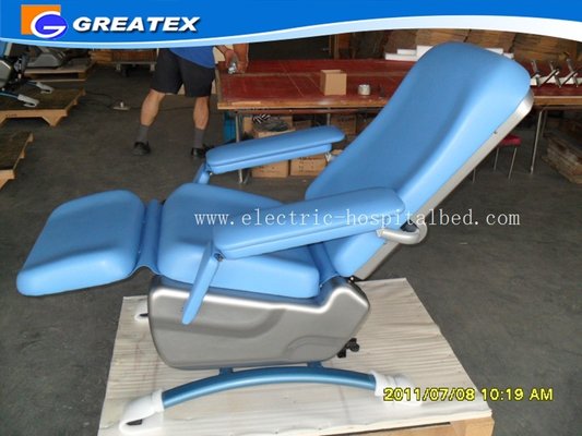 Blue Color Blood Test Chair Safe Comfortable Manually Adjust Leg Section
