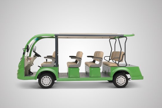 Green Color 11 Seats Electric Sightseeing Bus 72V Battery 5 KW Motor Power