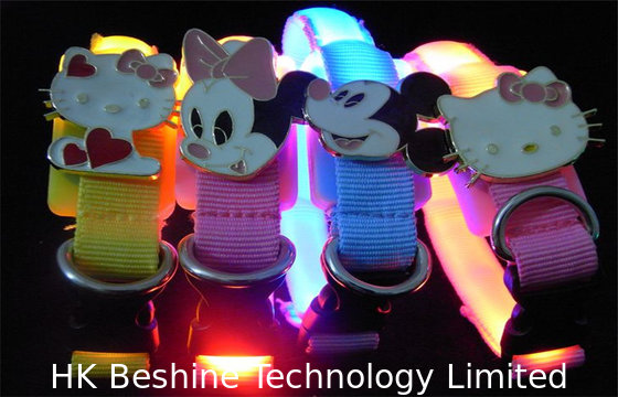 Yellow Lighted LED Pet Collar And Leash For Puppy / Dog Collars With Lights For Night