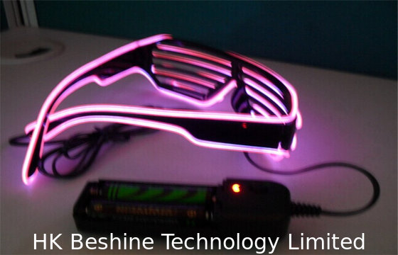 Pink Light Illuminated El Wire Sunglasses Festival Head - Wear With 2AAA Battery Pack