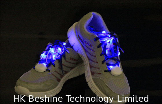 Running Sports Nylon Webbing Flash LED Light Shoelaces , Light Pink Blue Red Shoe Laces
