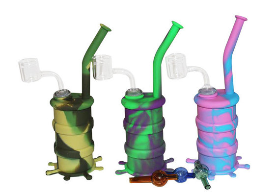 Silicone Water Pipe With Double Tube Quartz Nail And Glass Carp Silicone
