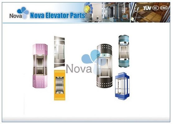 Mirror Stainless Steel Commercial Elevator Cabins , Sightseeing Elevator Cabs