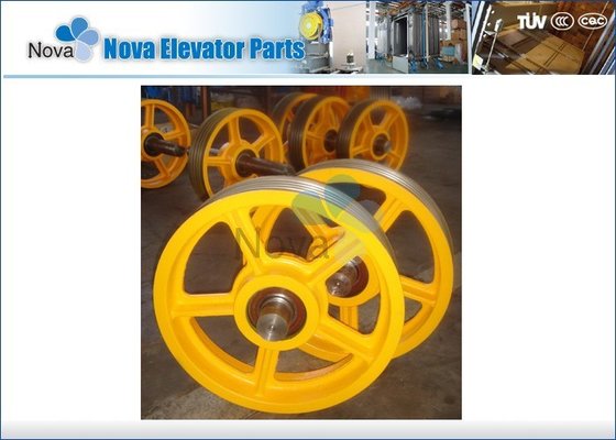 Customized Cast Iron Elevator Traction Pulley Sheave in Yellow Color, Elevator Pulley Wheel