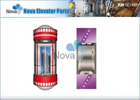 Mirror Stainless Steel Commercial Elevator Cabins , Sightseeing Elevator Cabs