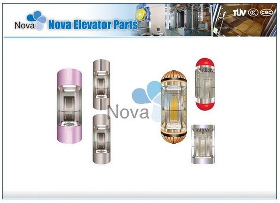 Mirror Stainless Steel Commercial Elevator Cabins , Sightseeing Elevator Cabs