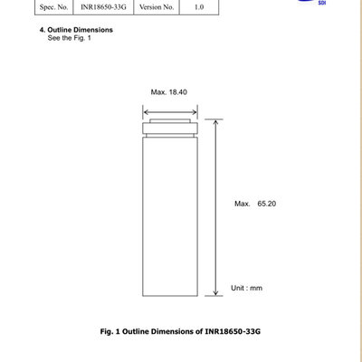 18650 Size Cylindrical Rechargeable Lithium Ion Battery Samsung INR18650-33G 3300MAH