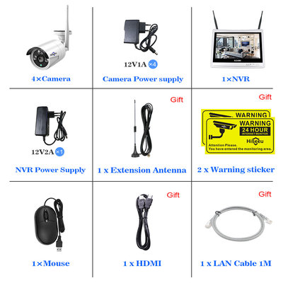 4CH 1080P Wireless NVR Kits 12' LCD display HD outdoor security 2MP IP Camera video surveillance wifi cctv camera system