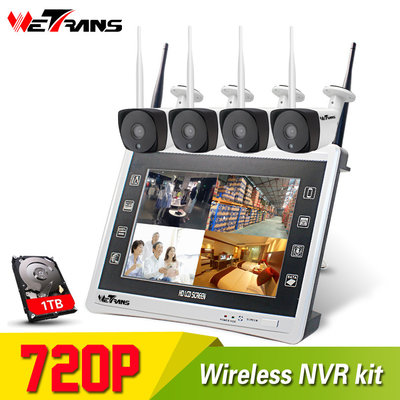 Home Security CCTV System 4CH Wireless NVR 11 Inch LCD Display Night Vision Wifi Outdoor 1MP 720P HD Surveillance Camera