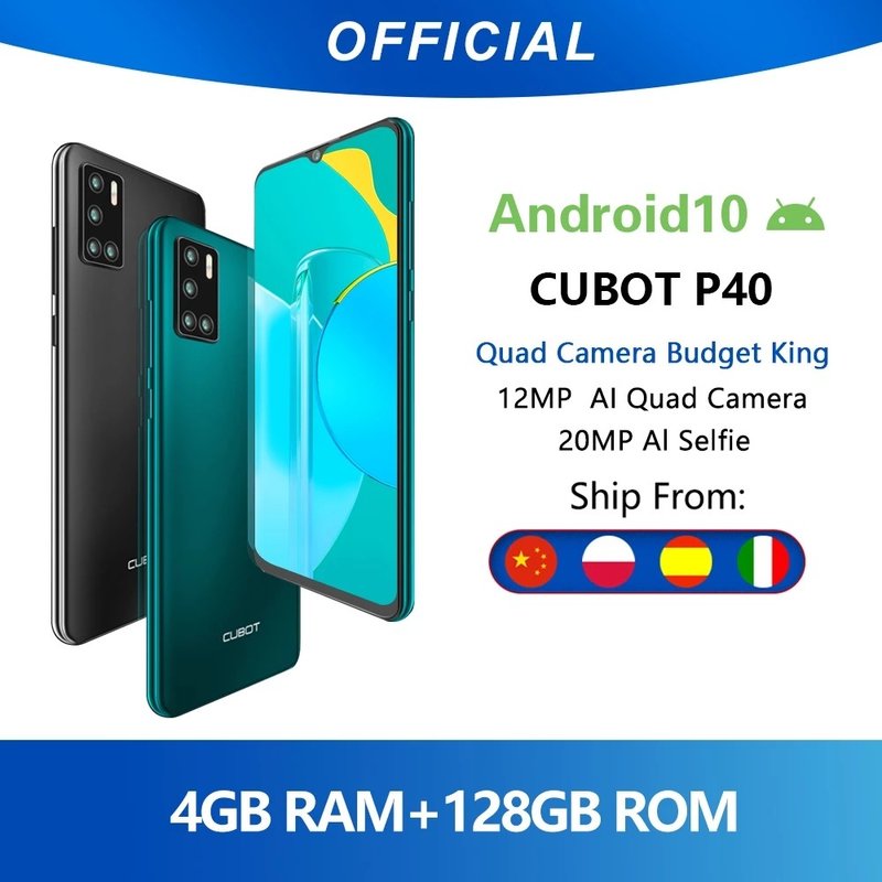 Cubot P40 Rear Quad Camera 20MP Selfie Smartphone NFC 4GB+128GB 6.2 Inch 4200mAh Android 10 Dual SIM Card mobile phone 4