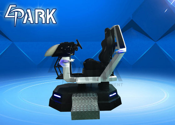 White Racing Car Simulator With Motion Chair Platform Virtual Reality Video Game Machine