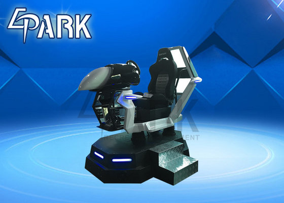 White Racing Car Simulator With Motion Chair Platform Virtual Reality Video Game Machine