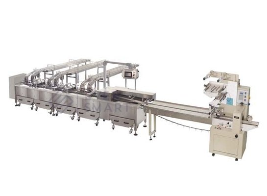 Double lane 3+2 sandwiching machine with packaging machine