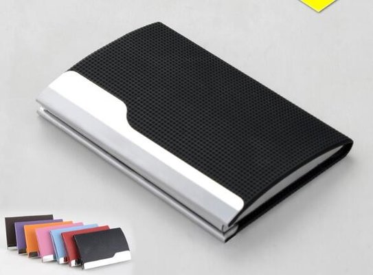 China PU Leather Cover On Metal Frame Business Card Holder With Classic Design supplier