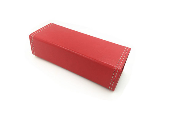 China Red Leather Foldable Handmade Sunglasses Case Logo Can Be Customized supplier