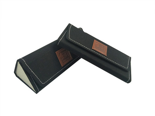 China Sailcloth Triangle Folding Handmade Colourful Sunglasses Case With Leather Label supplier
