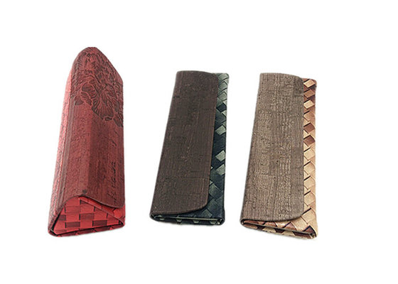 Leather Collapsible Soft Eyewear Case With Embossed Flower Process supplier